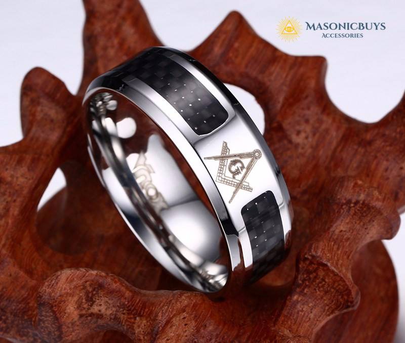 Stainless Steel & Carbon Fiber Masonic Ring | MasonicBuys