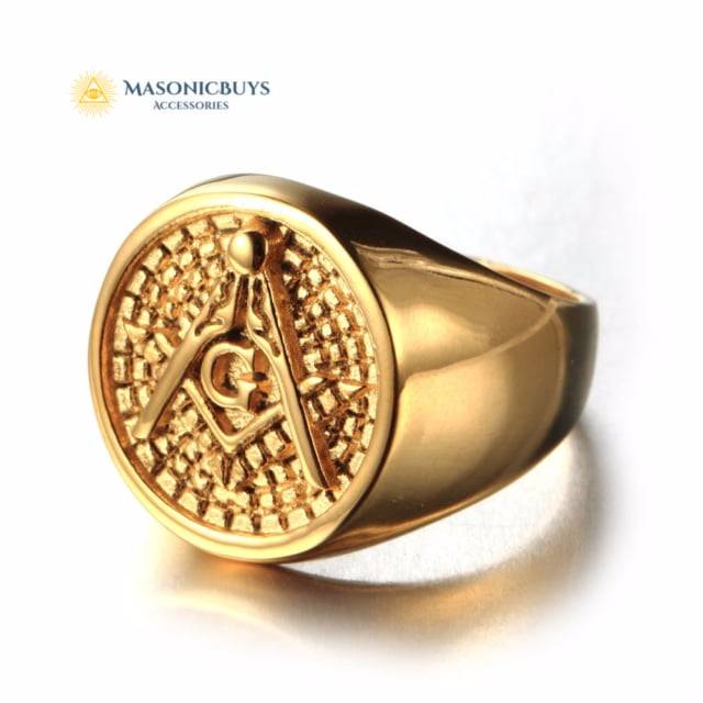 Golden Masonic Ring With Freemasonry Symbol | MasonicBuys