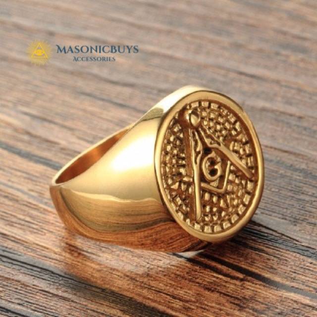 Golden Masonic Ring With Freemasonry Symbol | MasonicBuys