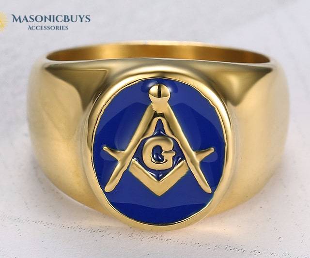 Gold Vintage Blue Lodge Masonic Ring With Blue Enamel | MasonicBuys