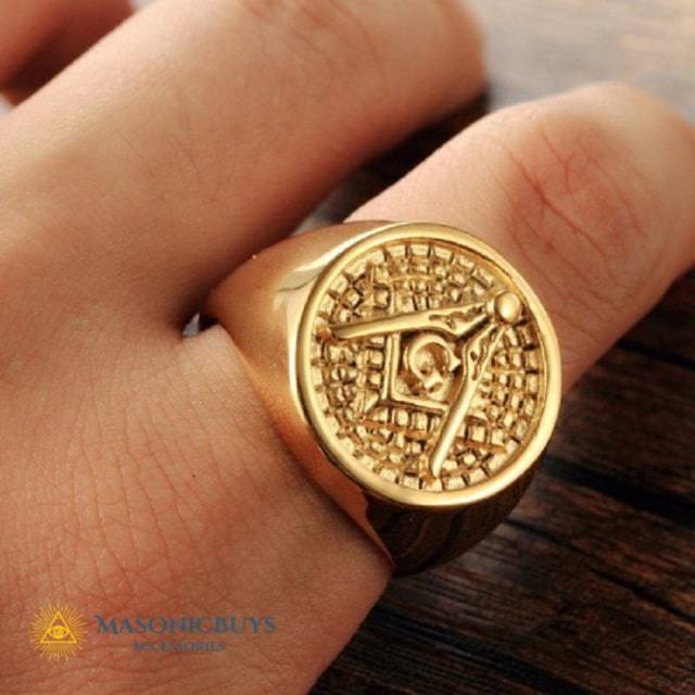 Golden Masonic Ring With Freemasonry Symbol | MasonicBuys