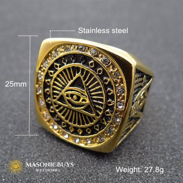 Large Golden Masonic Ring With Small Crystals | MasonicBuys