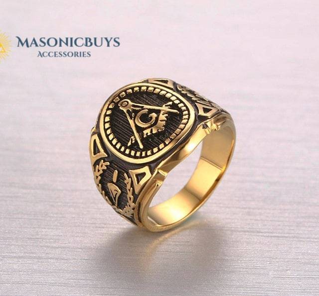 Golden Vintage Embossed Stamped Masonic Ring | MasonicBuys