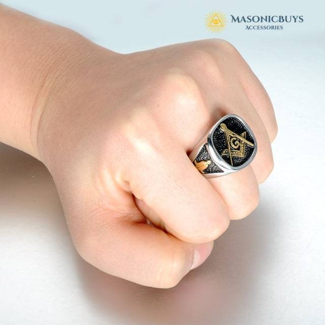 Masonic Ring With Compass & Square, Stainless Steel | MasonicBuys