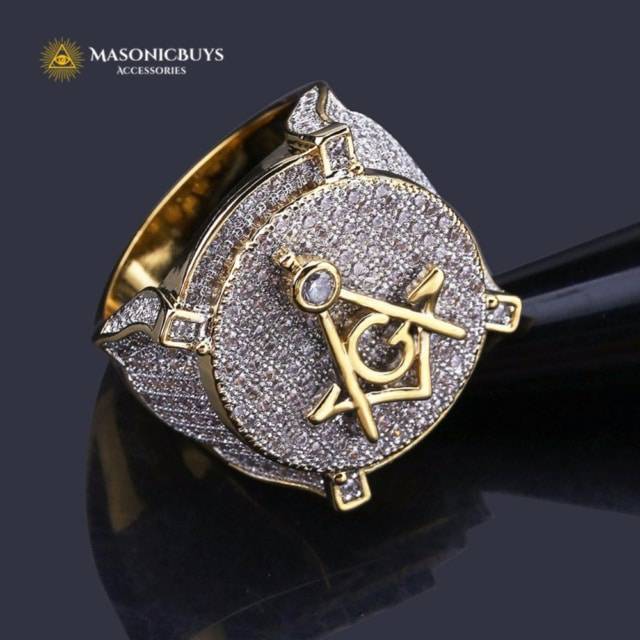14K Gold Plated Masonic Ring With Cubic Zirconias | MasonicBuys