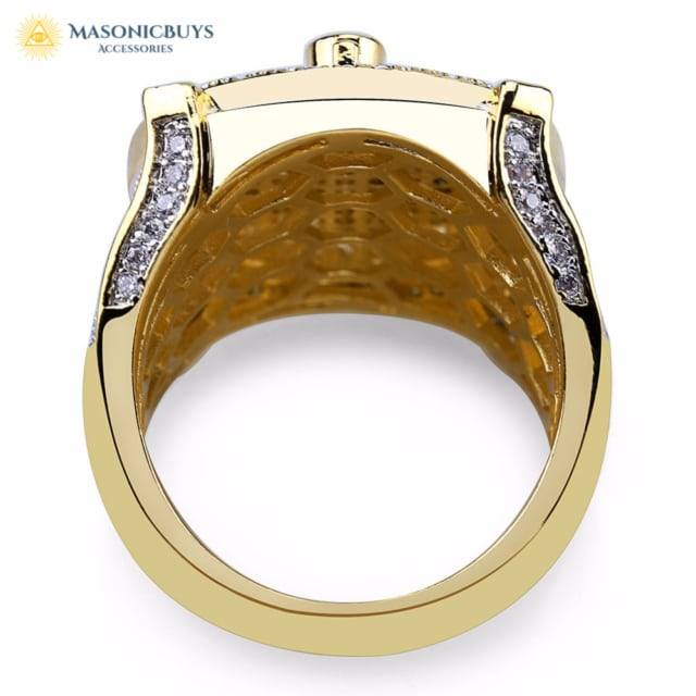 14K Gold Plated Masonic Ring With Cubic Zirconias | MasonicBuys