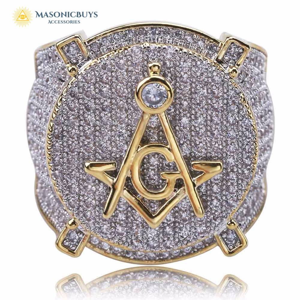 14K Gold Plated Masonic Ring With Cubic Zirconias | MasonicBuys