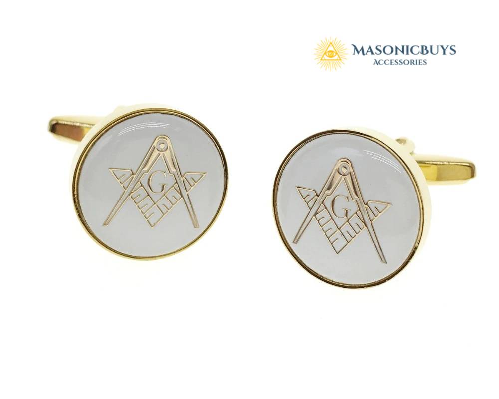 Gold Masonic Cufflinks, White | MasonicBuys