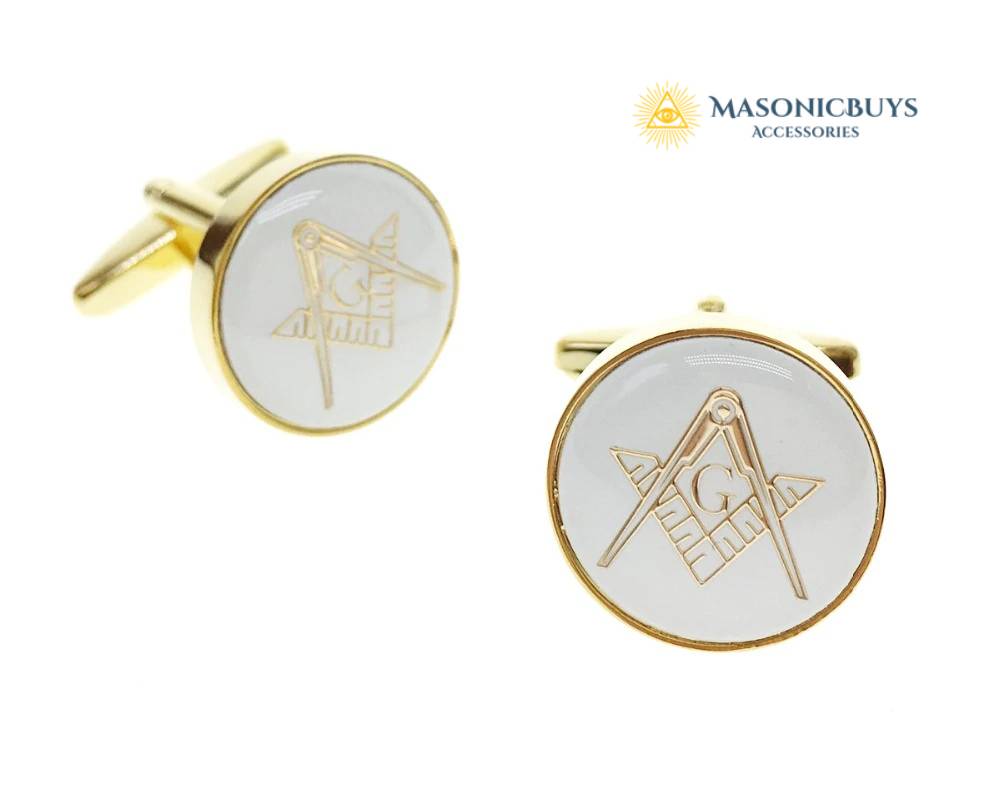 Gold Masonic Cufflinks, White | MasonicBuys