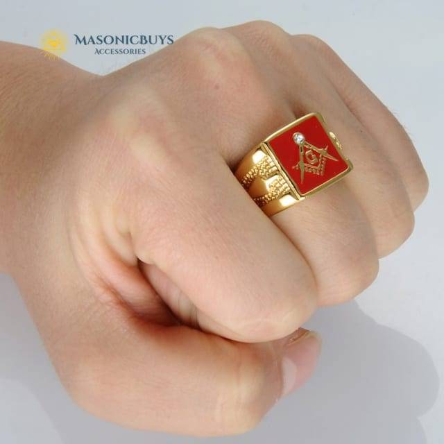 Classic Masonic Ring With Red Enamel | MasonicBuys
