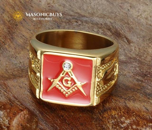 Classic Masonic Ring With Red Enamel | MasonicBuys