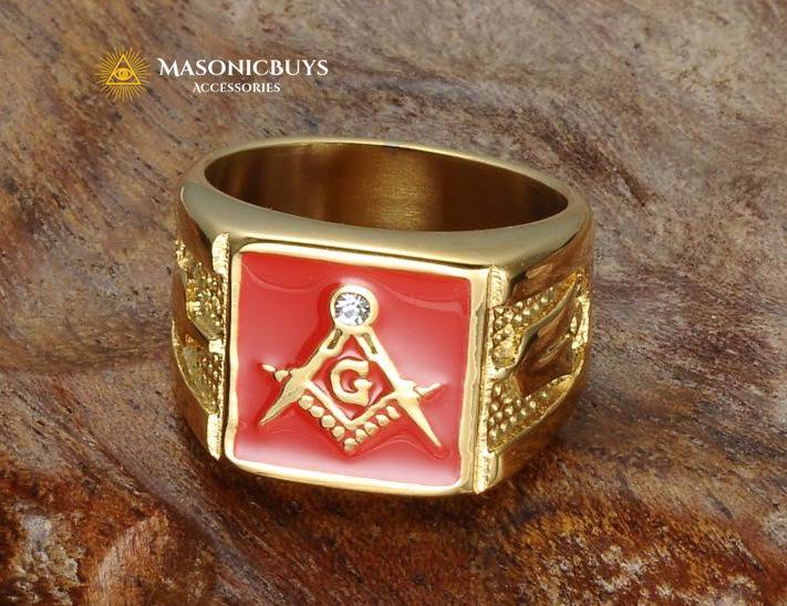 Classic Masonic Ring With Red Enamel | MasonicBuys
