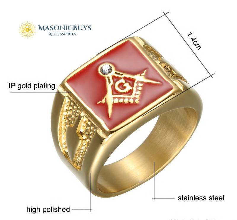 Classic Masonic Ring With Red Enamel | MasonicBuys