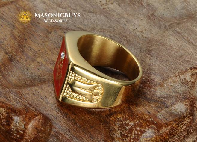 Classic Masonic Ring With Red Enamel | MasonicBuys
