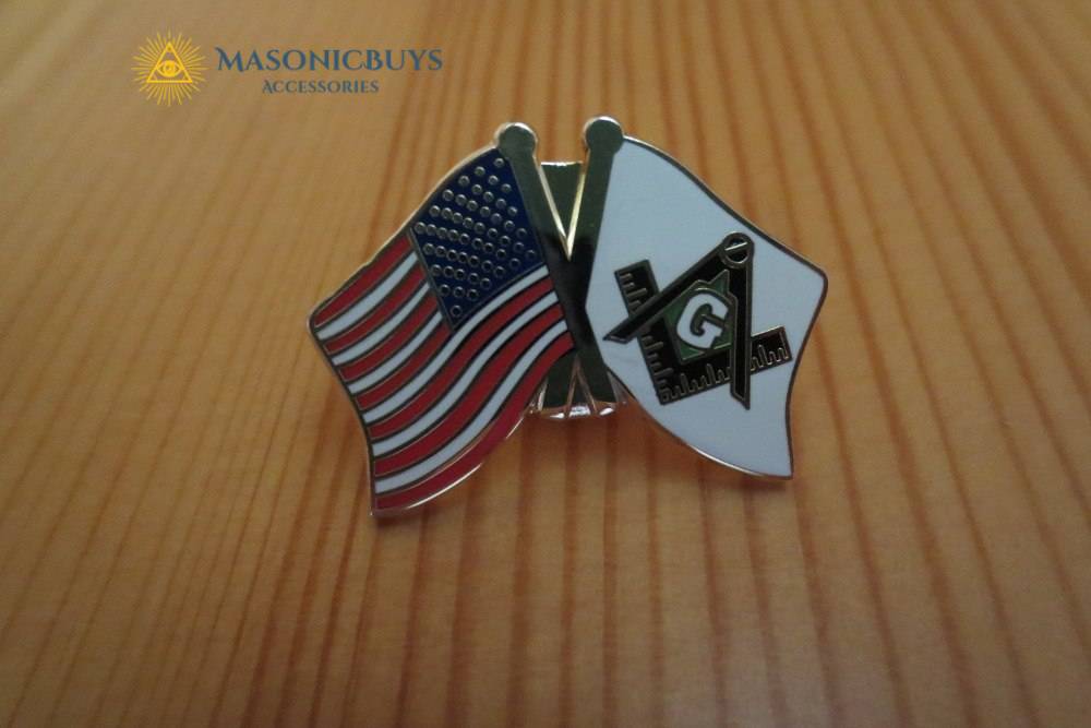 Masonic Pin Badge - Square & Compasses With American Flag | MasonicBuys