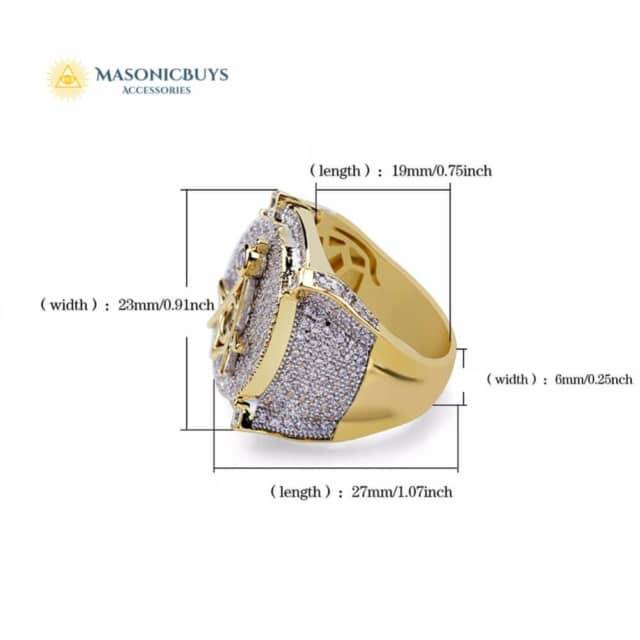 14K Gold Plated Masonic Ring With Cubic Zirconias | MasonicBuys