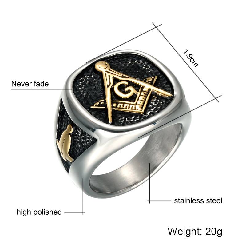 Masonic Ring With Compass & Square, Stainless Steel | MasonicBuys