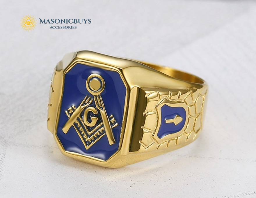 Stylish Blue Lodge Masonic Ring, Gold Plated Stainless Steel | MasonicBuys