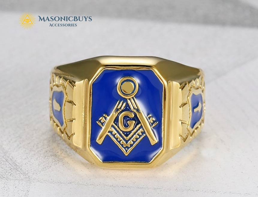 Stylish Blue Lodge Masonic Ring, Gold Plated Stainless Steel | MasonicBuys