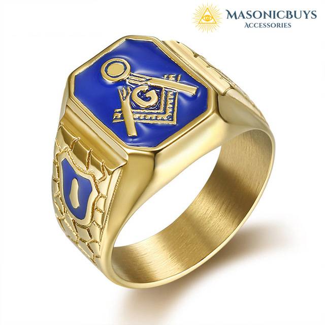 Stylish Blue Lodge Masonic Ring, Gold Plated Stainless Steel | MasonicBuys
