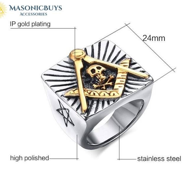 Large Stainless Steel Masonic Ring With The Skull | MasonicBuys