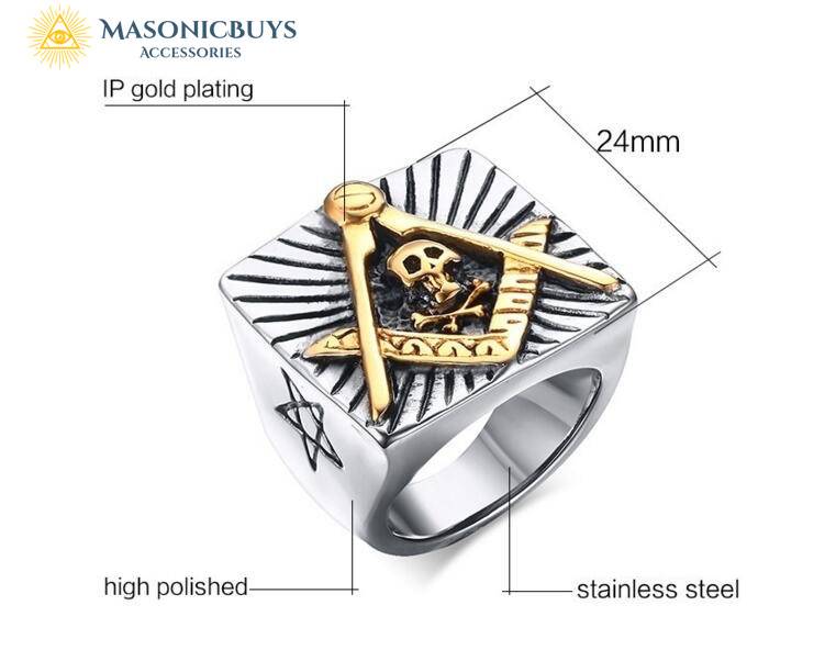 Large Stainless Steel Masonic Ring With The Skull | MasonicBuys