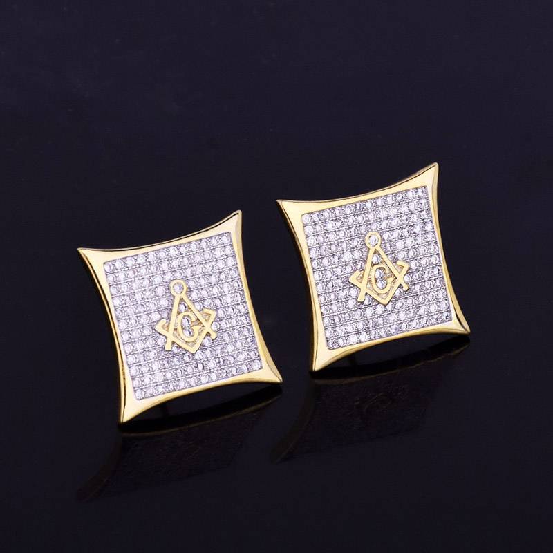 18K Gold Plated Masonic Earrings With Cubic Zirconias | MasonicBuys