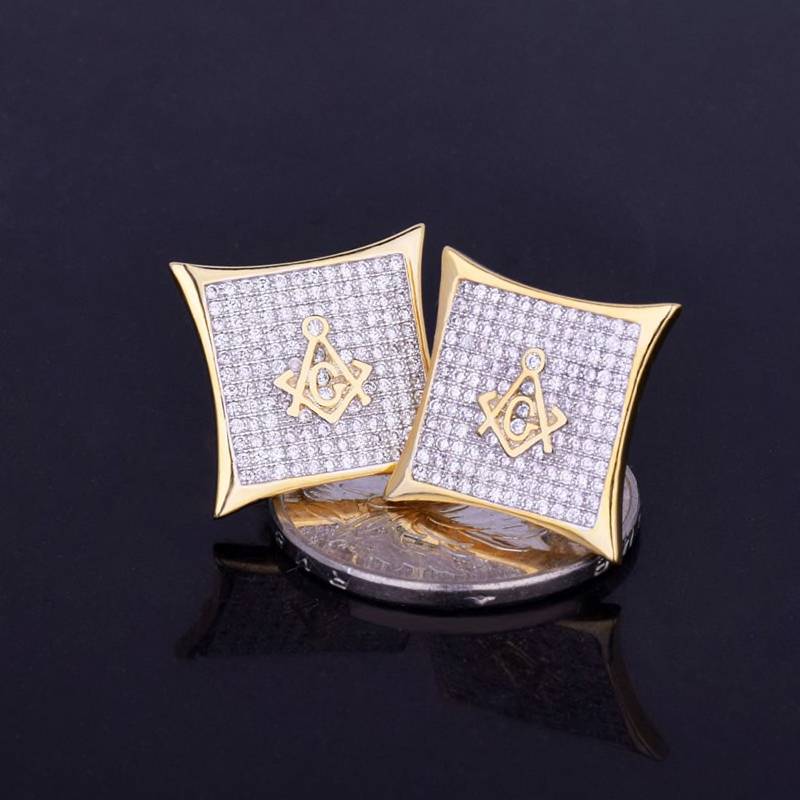 18K Gold Plated Masonic Earrings With Cubic Zirconias | MasonicBuys