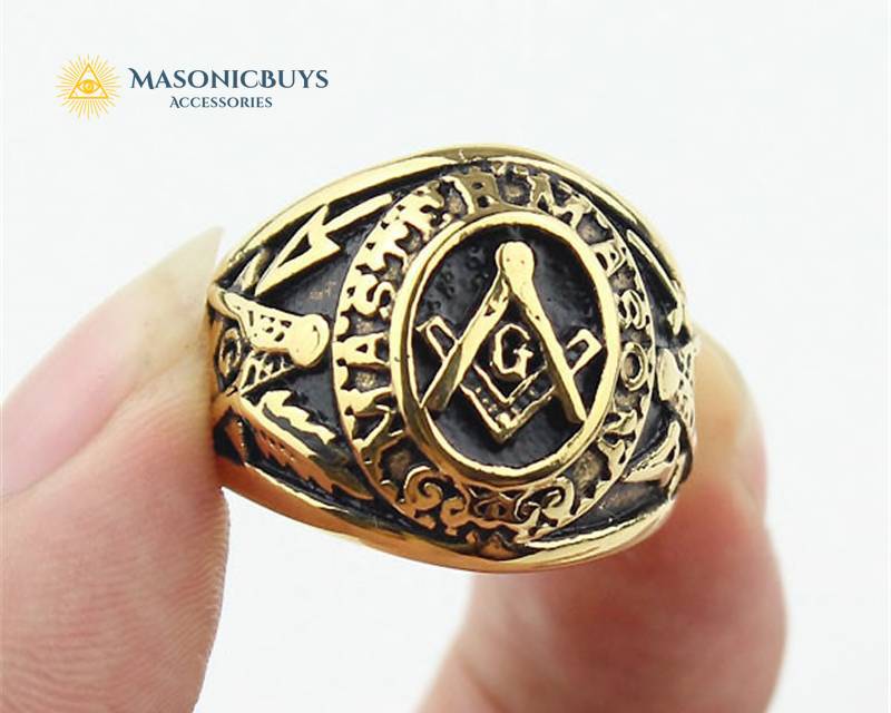 "Master Mason" Freemason Ring, Gold Plated Stainless Steel | MasonicBuys