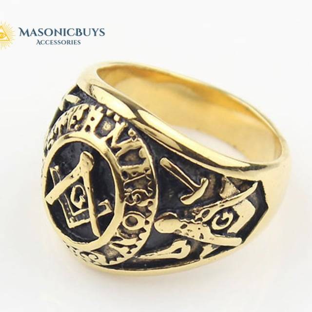 "Master Mason" Freemason Ring, Gold Plated Stainless Steel | MasonicBuys