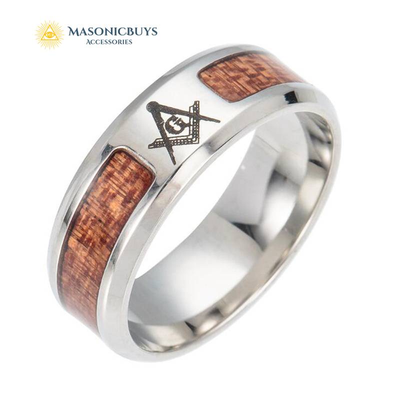 Stainless Steel & Wood Masonic Ring | MasonicBuys