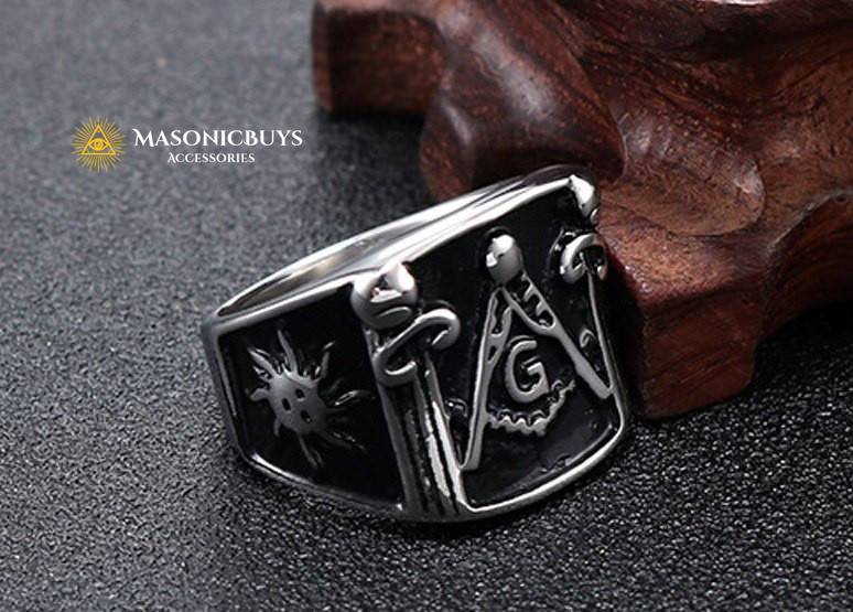 Big Square Stainless Steel Masonic Ring | MasonicBuys