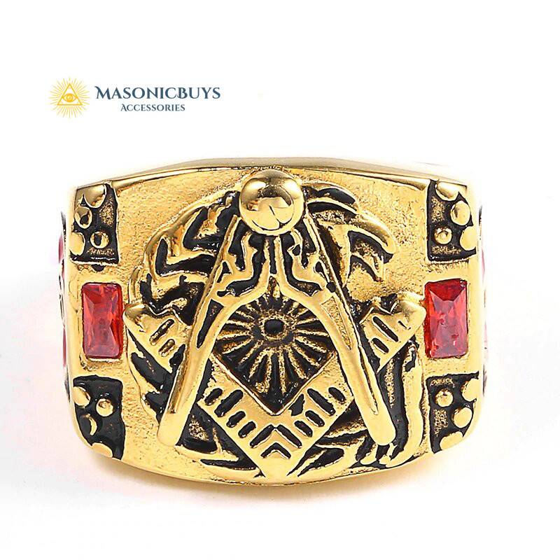 Vintage Masonic Ring With Red Stone & Red Enamel | MasonicBuys