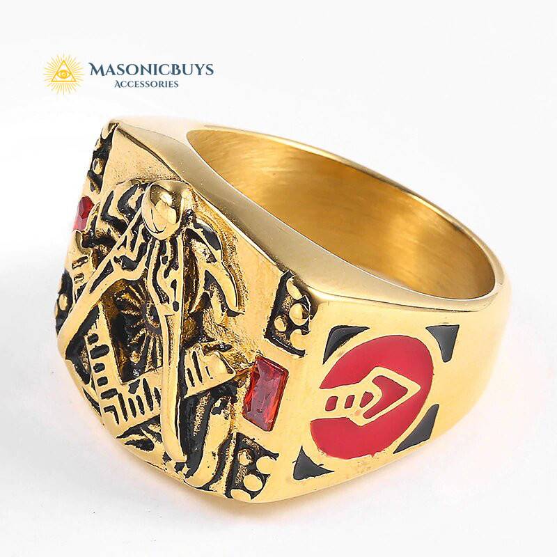 Vintage Masonic Ring With Red Stone & Red Enamel | MasonicBuys
