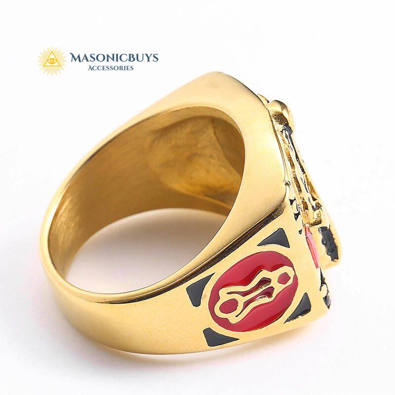 Vintage Masonic Ring With Red Stone & Red Enamel | MasonicBuys
