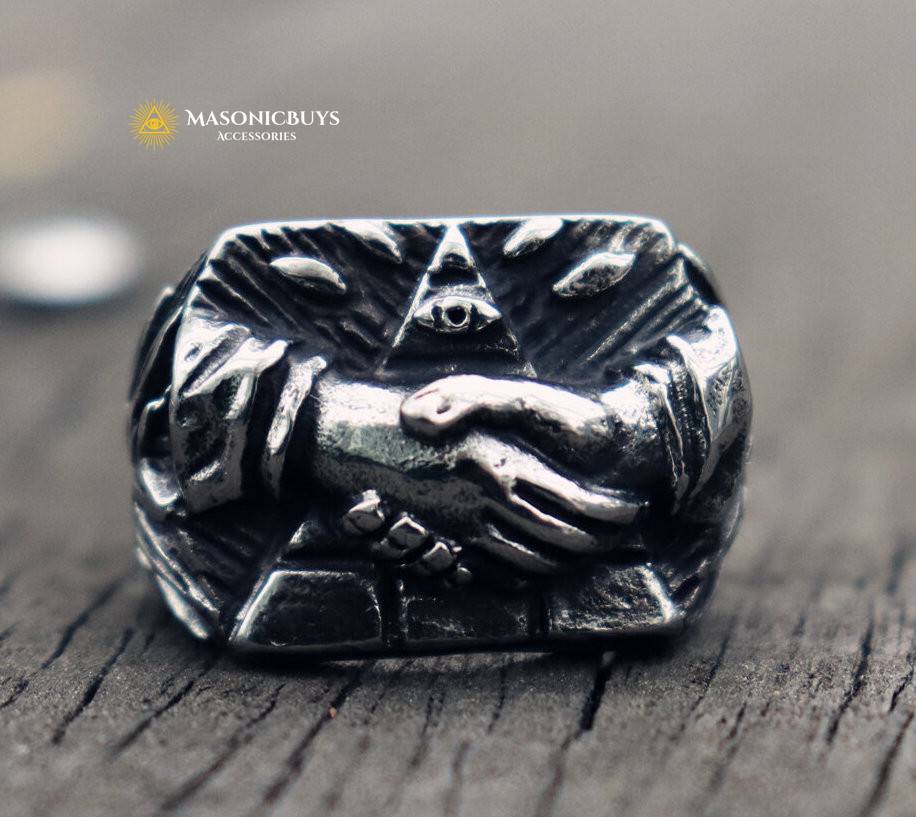 Masonic Ring With Handshake - Unique Design! | MasonicBuys