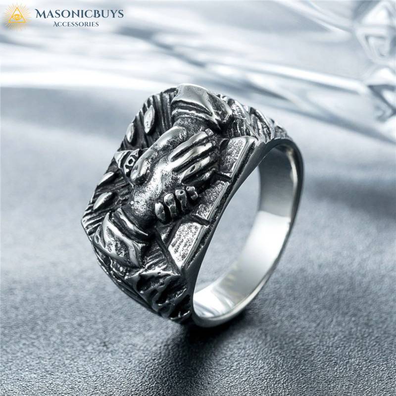Masonic Ring With Handshake - Unique Design! | MasonicBuys