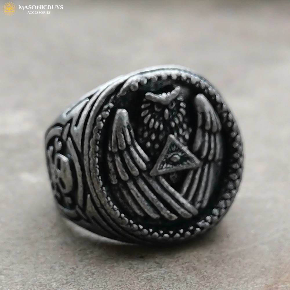 Antique Illuminati Ring With Owl And All Seeing Eye Symbol | MasonicBuys