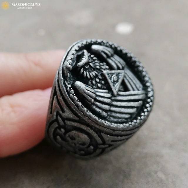 Antique Illuminati Ring With Owl And All Seeing Eye Symbol | MasonicBuys