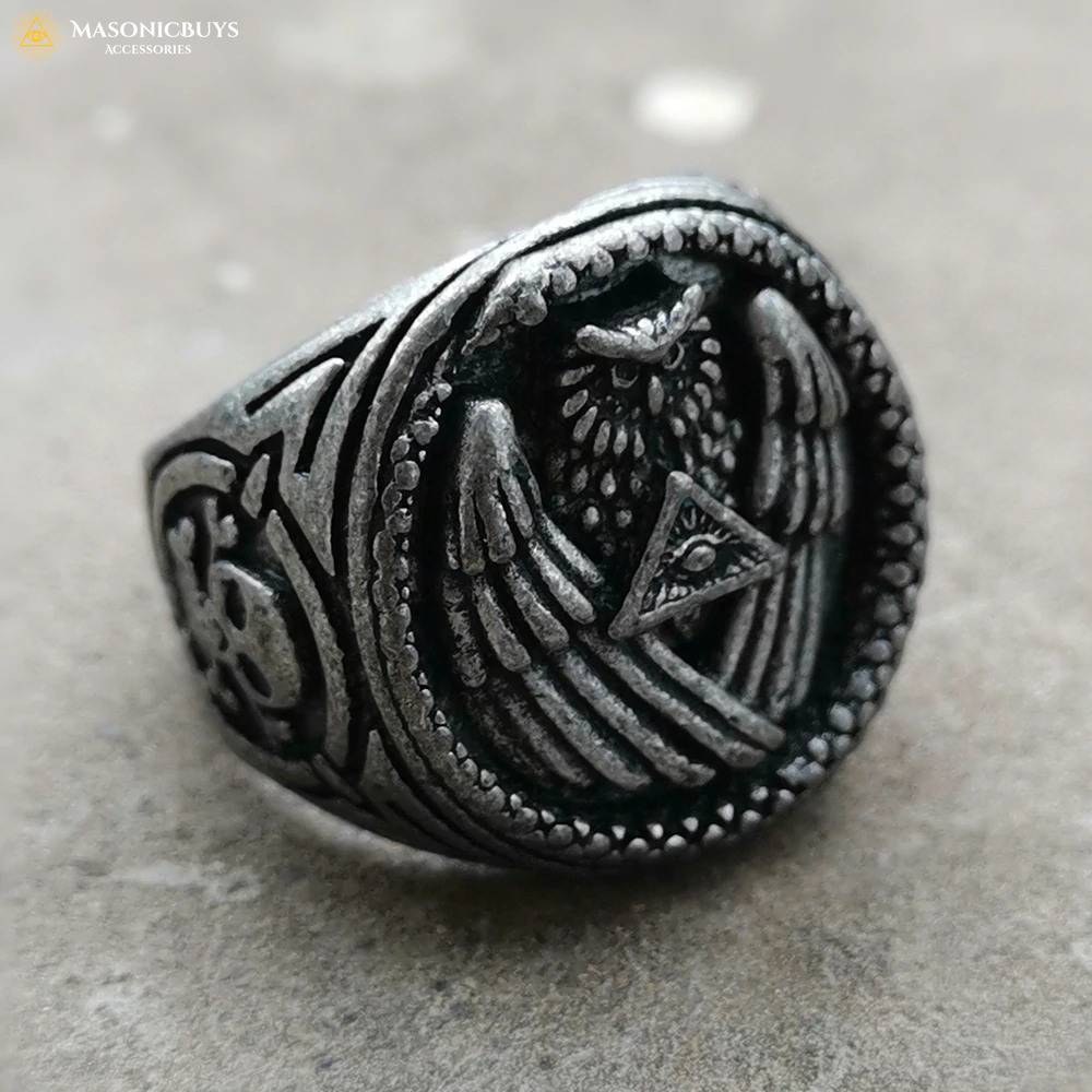 Antique Illuminati Ring With Owl And All Seeing Eye Symbol | MasonicBuys