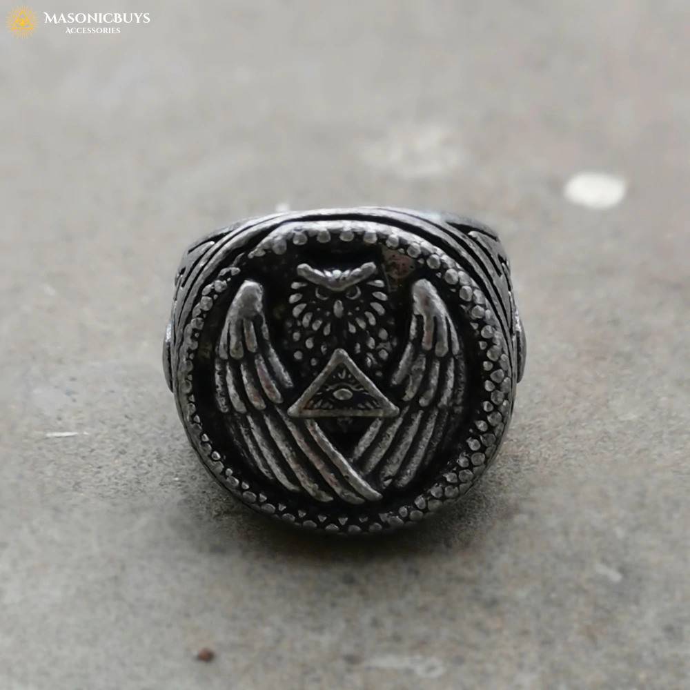Antique Illuminati Ring With Owl And All Seeing Eye Symbol | MasonicBuys