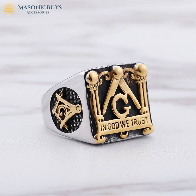 Massive Masonic Ring with In God We Trust Motto | MasonicBuys