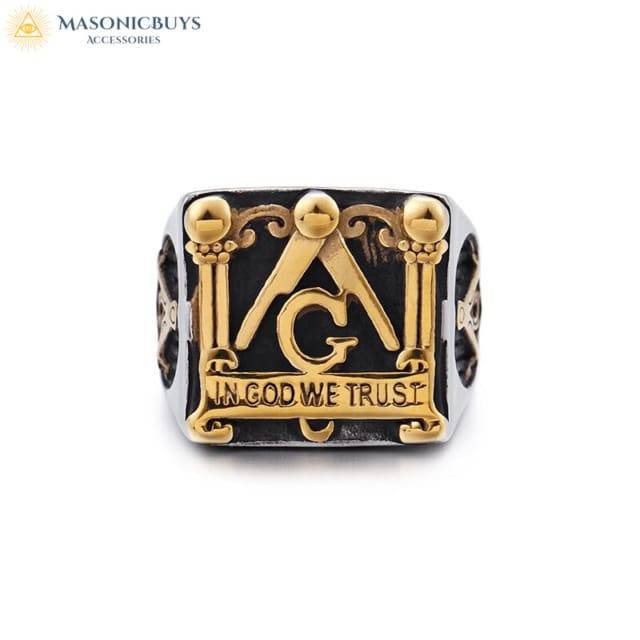 Massive Masonic Ring with In God We Trust Motto | MasonicBuys