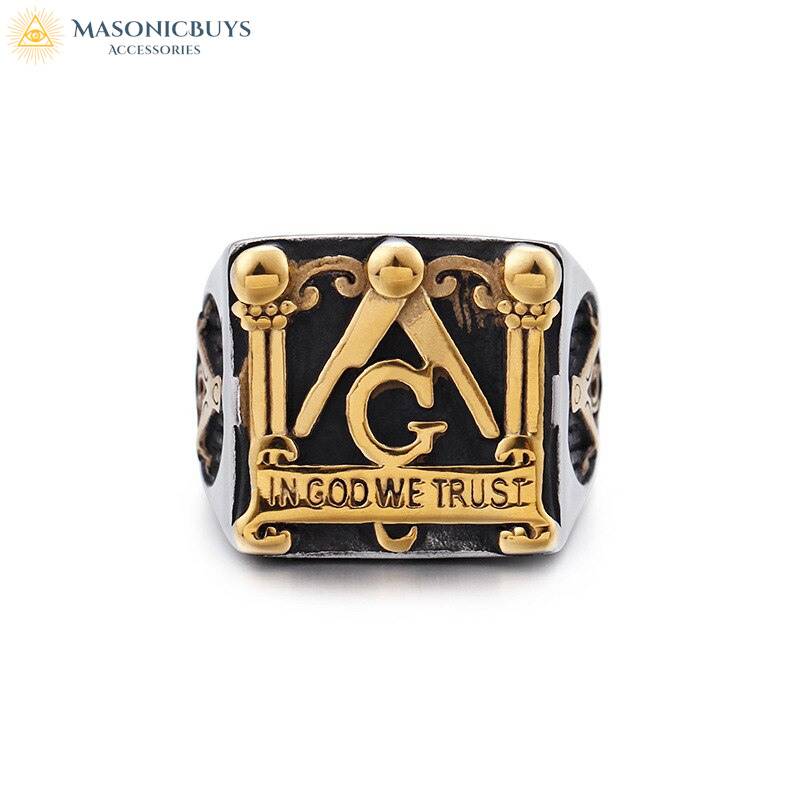 Massive Masonic Ring with In God We Trust Motto | MasonicBuys