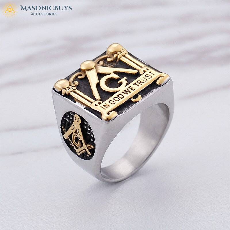 Massive Masonic Ring with In God We Trust Motto | MasonicBuys
