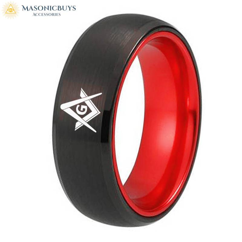 Powerful Wolfram Masonic Ring With Red Inlay | MasonicBuys
