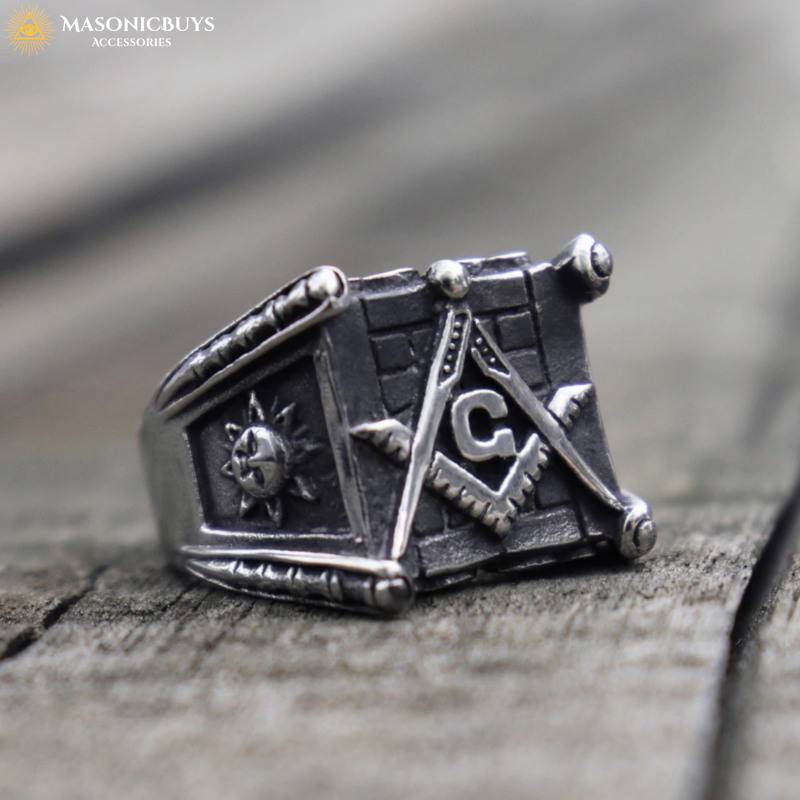 Rock Style Masonic Ring With the Sun and the Moon Symbol | MasonicBuys