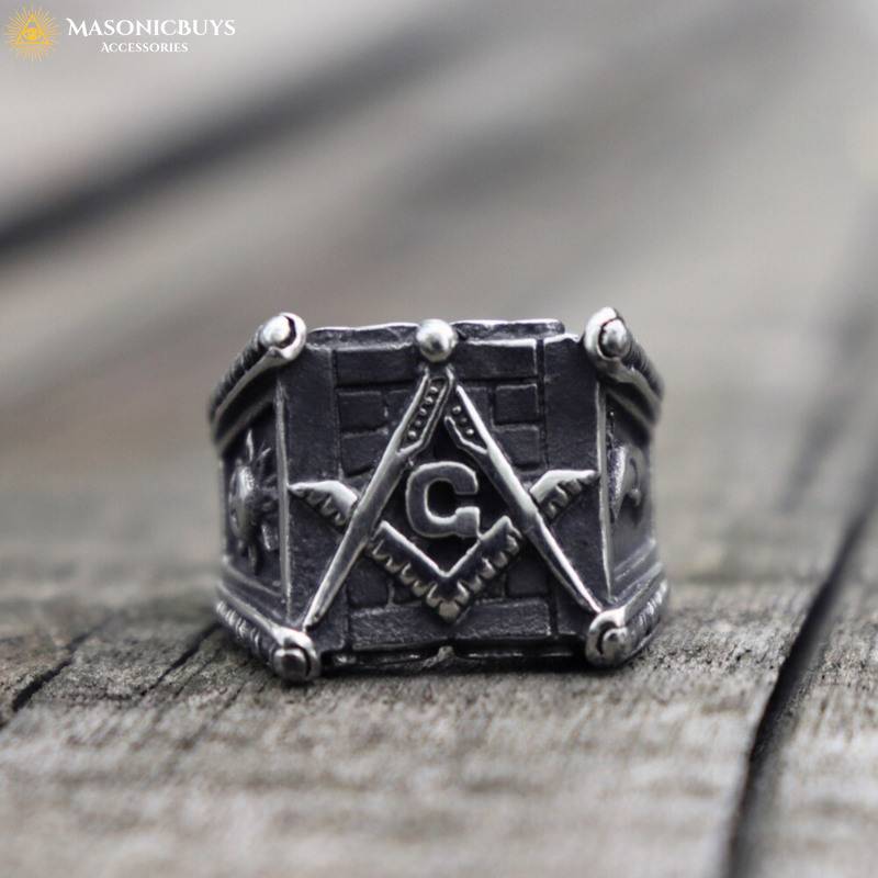 Rock Style Masonic Ring With the Sun and the Moon Symbol | MasonicBuys