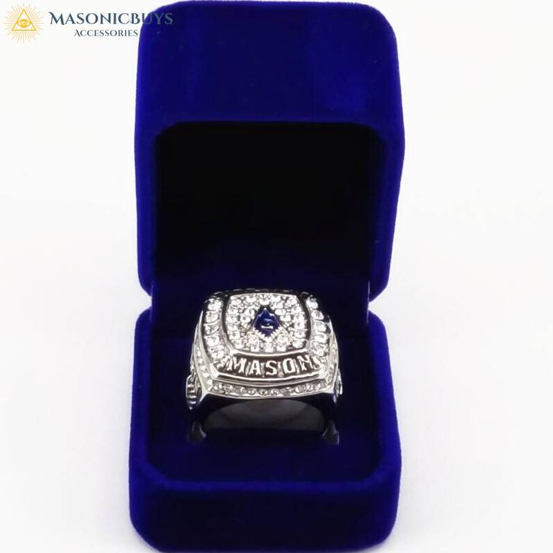 18K White Gold Plated Blue Lodge Master Mason Ring | MasonicBuys