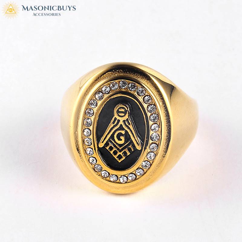 Classic Masonic Ring With Zircons | MasonicBuys